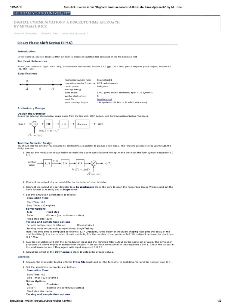 Simulink Exercises For Digital Communications A Discrete Time