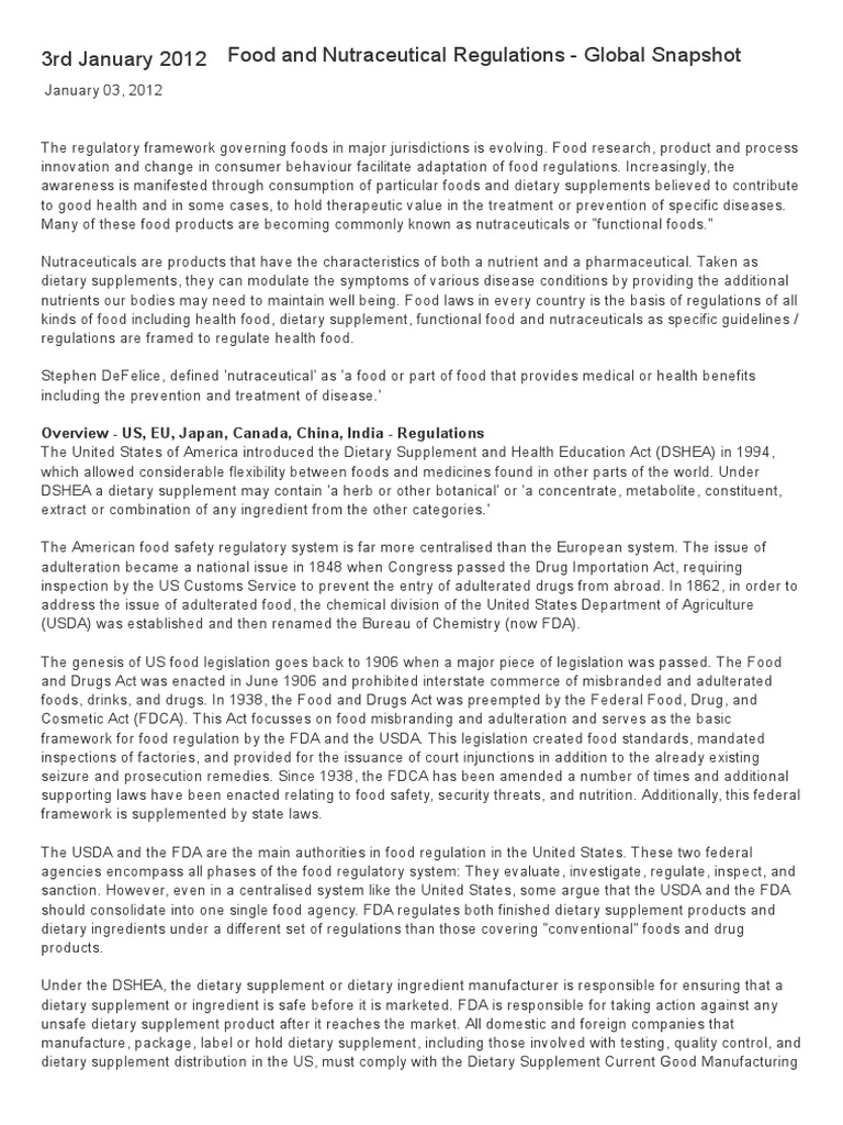 Global Nutraceutical Regulations Overview | PDF | Nutraceutical | Food ...
