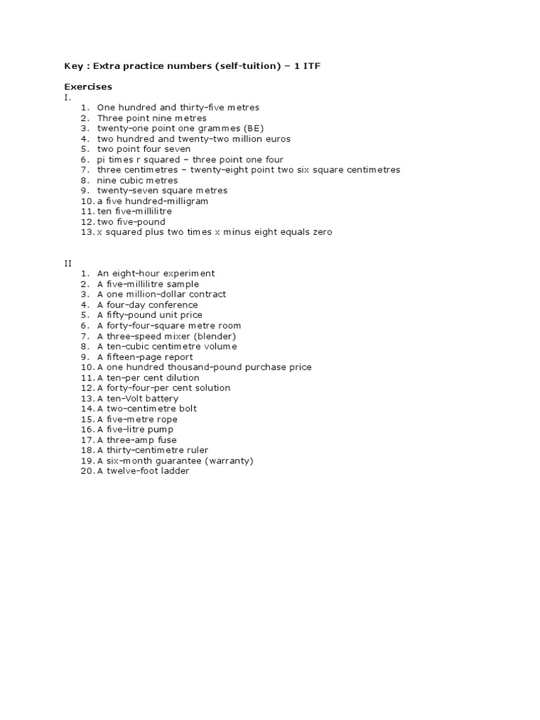 Key Extra Practice Numbers | PDF