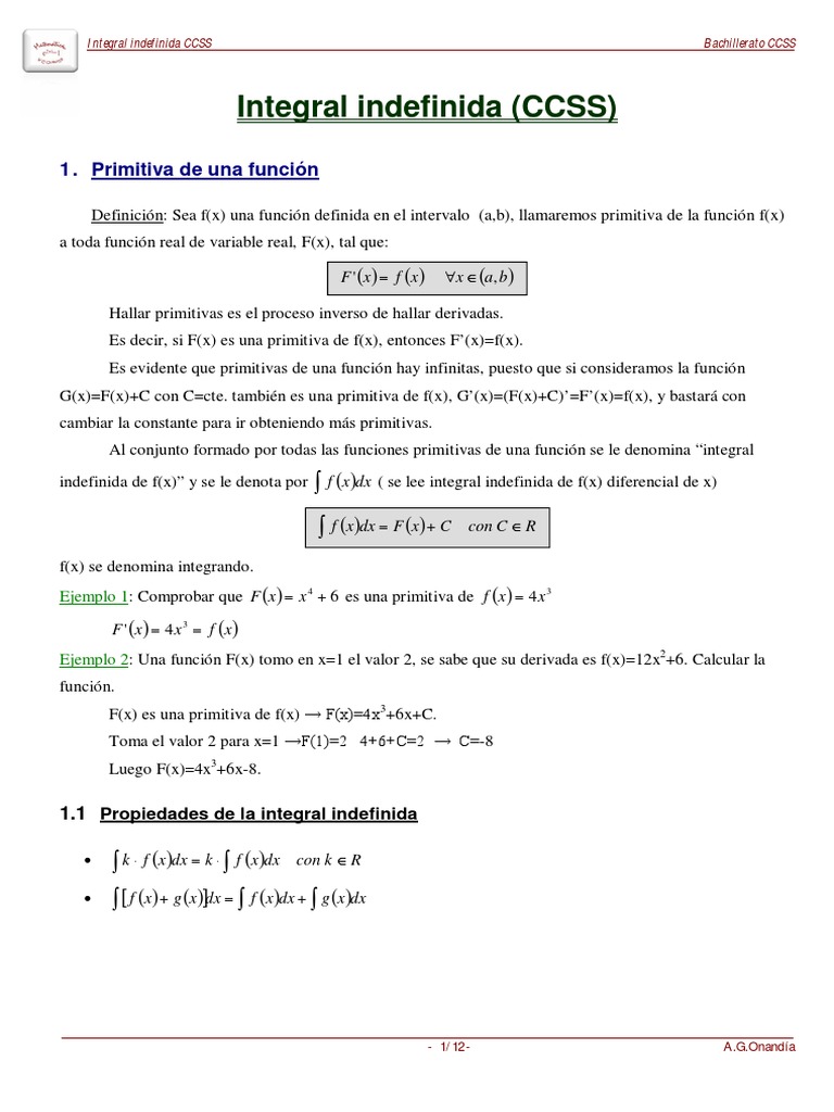 Integral Indefinida CCSS | PDF | Integral | Función (Matemáticas)