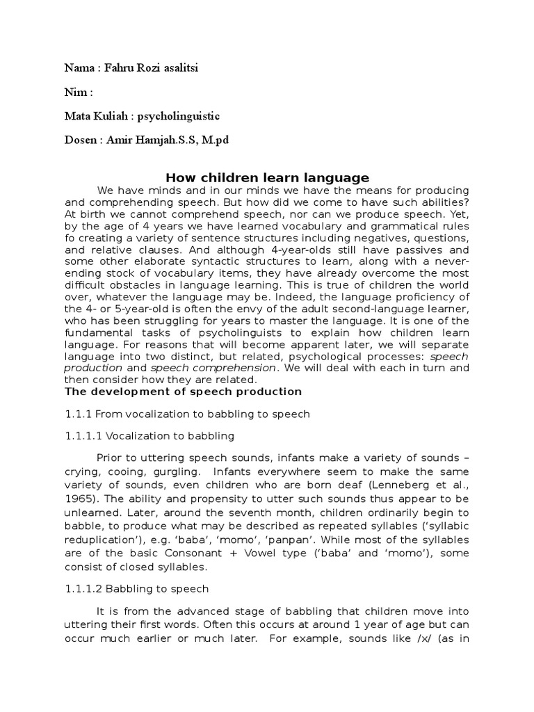 How Children Learn Language | PDF | Language Acquisition | Reading ...