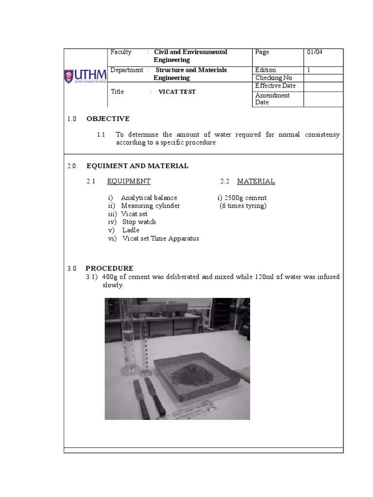 Vicat Test Pdf Engineering Cement