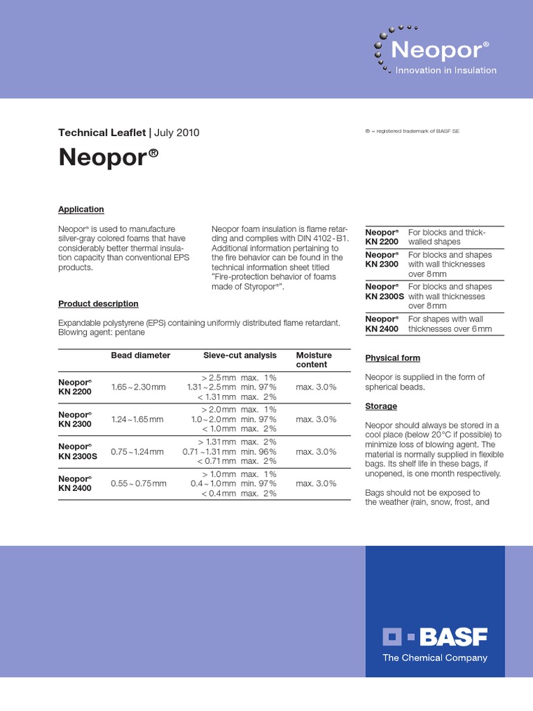 Technical Leaflet in Neopor (KN Series) | PDF | Polystyrene | Building ...