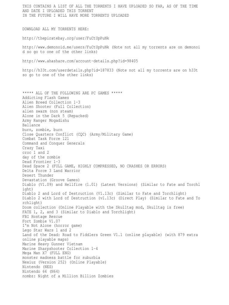 A List of All My Torrents | PDF | Video Game Development Companies ...