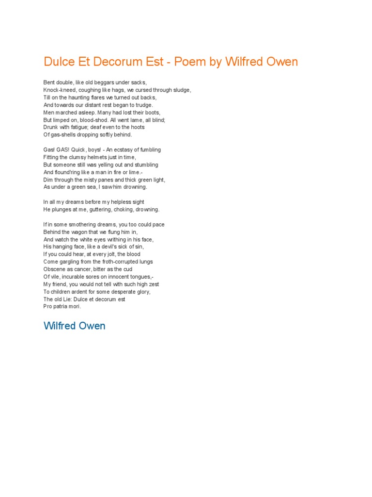 Wilfred Owen's Dulce Et Decorum Est Poem | PDF