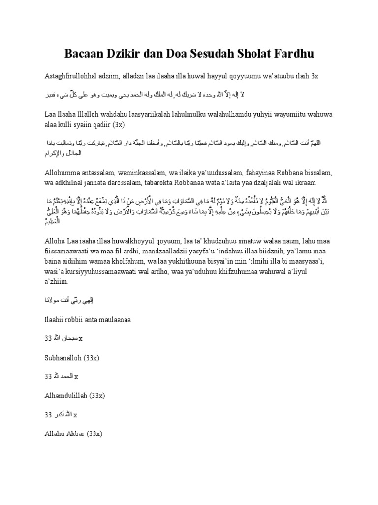 Bacaan Wirid Dan Dzikir Setelah Sholat Fardhu | PDF