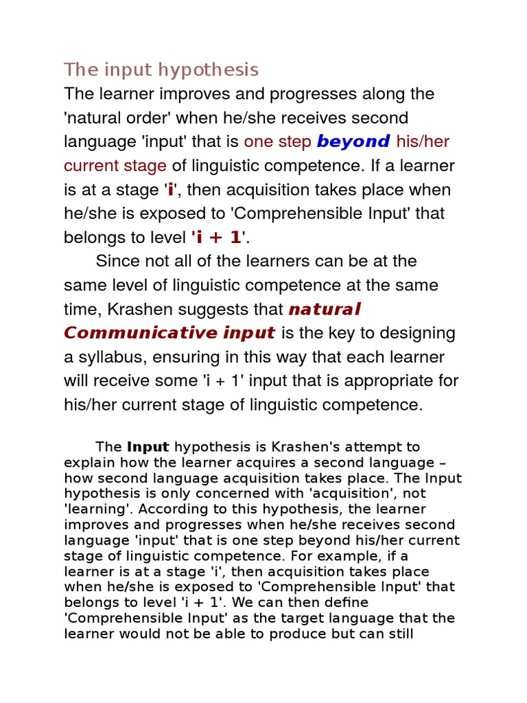 Input Hypothesis by Krashen | PDF | Second Language Acquisition | Language Acquisition