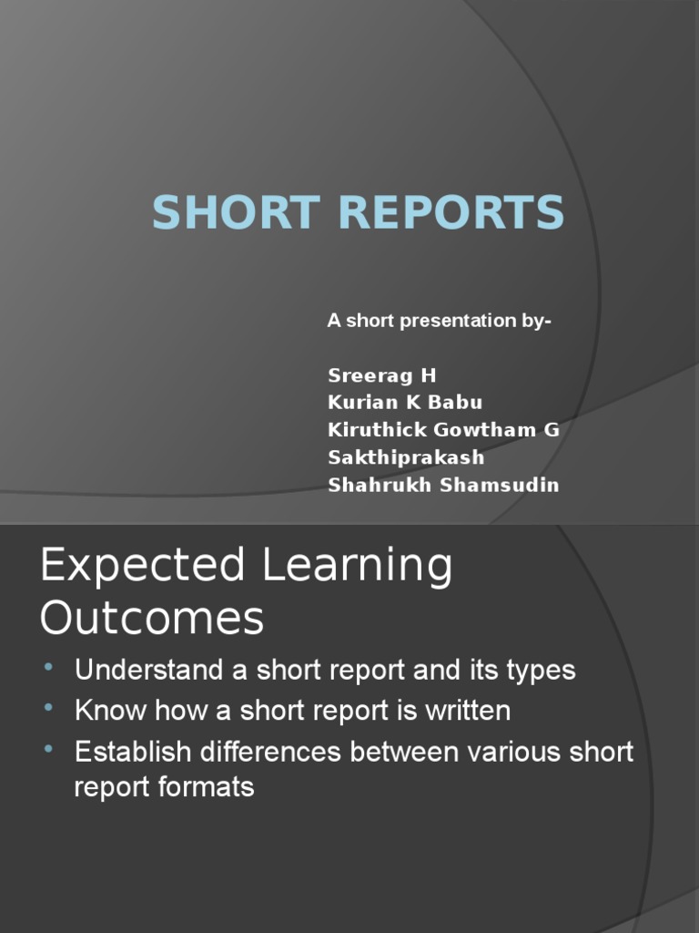 Short Reports: A Short Presentation By-Sreerag H Kurian K Babu ...