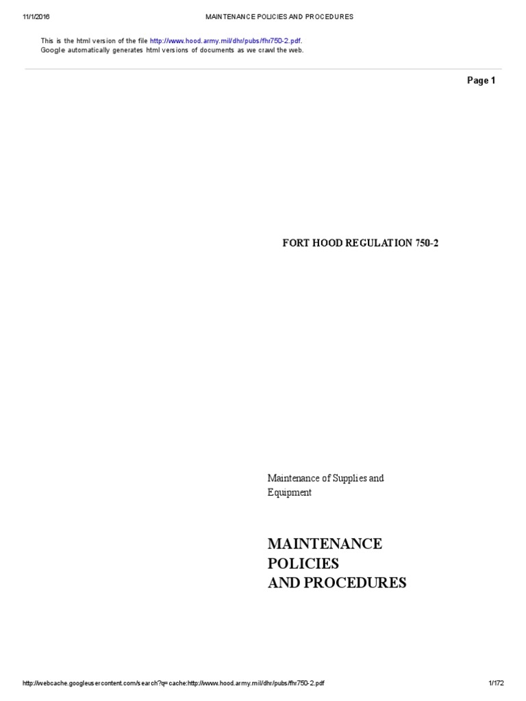 Maintenance Policies and Procedures | PDF | United States Army ...