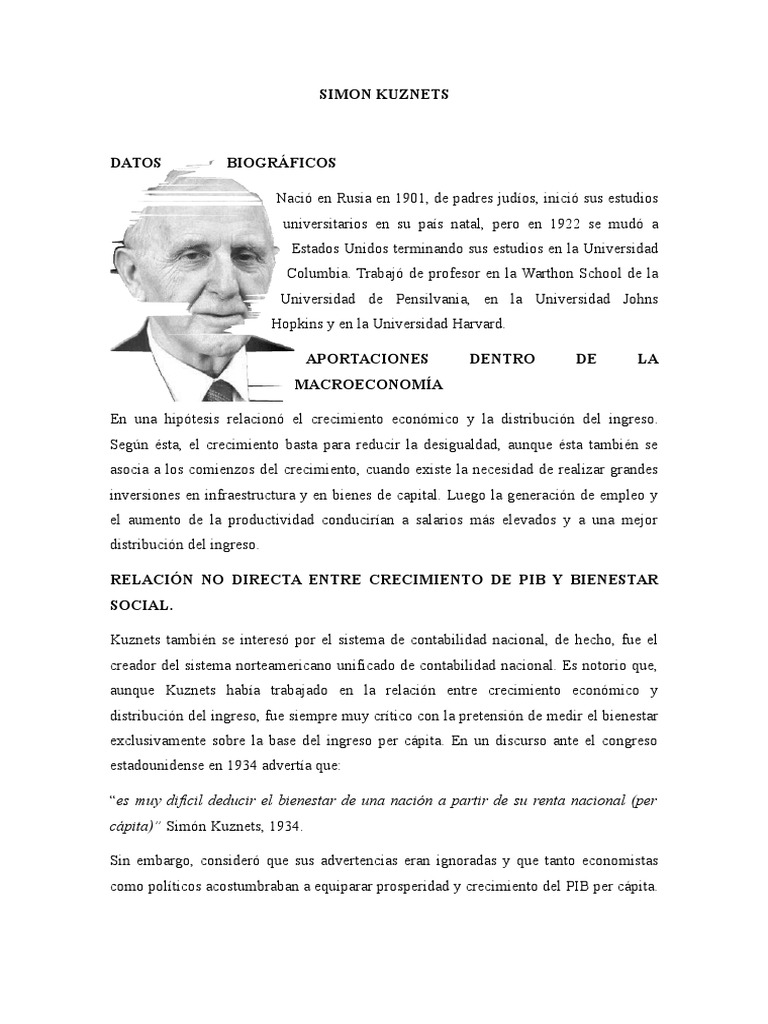Simon Kuznets | PDF | Macroeconómica | Ciencias económicas
