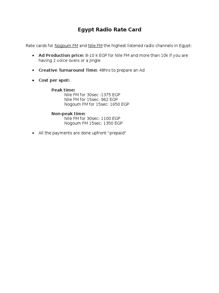 Egypt Radio Advertising Rate Card | PDF