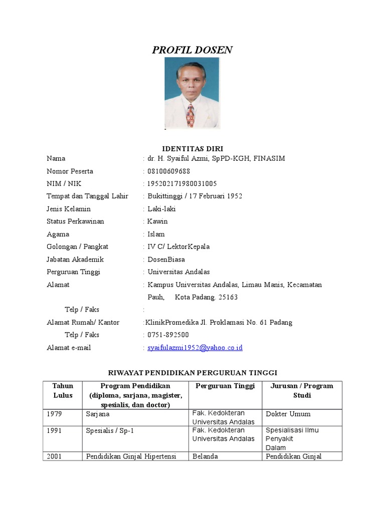 CV (Kurikulum) Dr. Syaiful Azmi | PDF