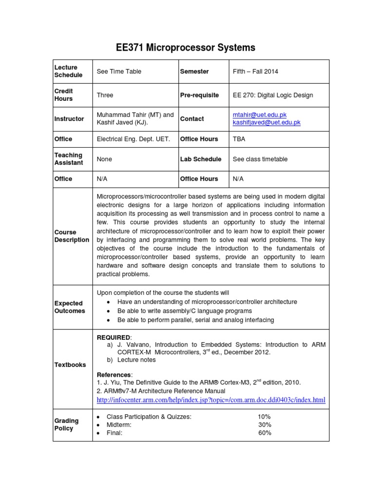 EE371-Microprocessor Systems Fall2014 | PDF | Central Processing Unit | Input/Output