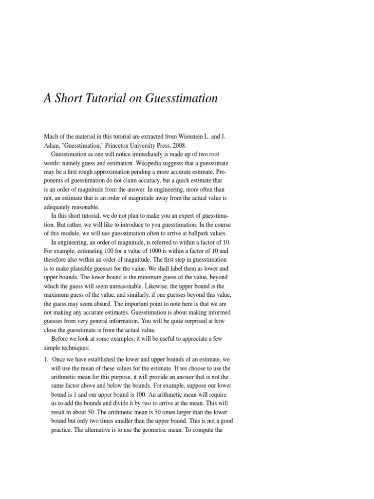 Guesstimation Handout | Download Free PDF | Mean | Multiplication