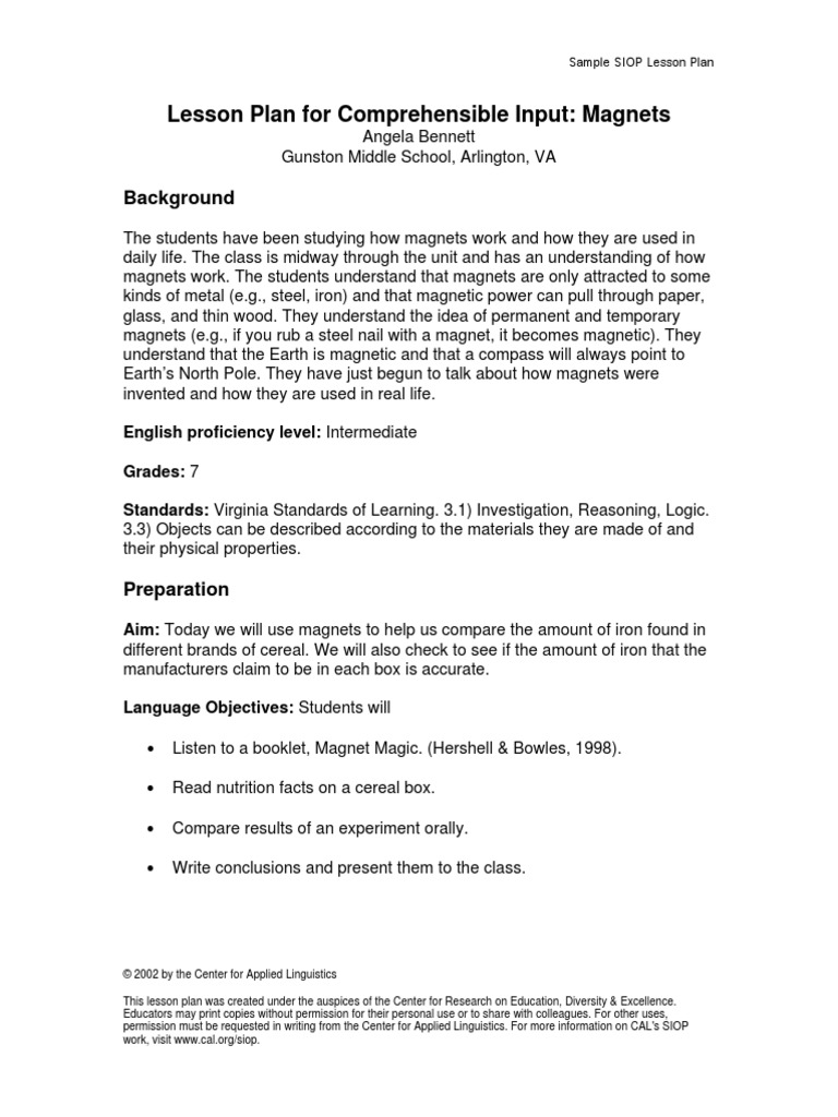 Magnets PDF | PDF | Lesson Plan | Experiment