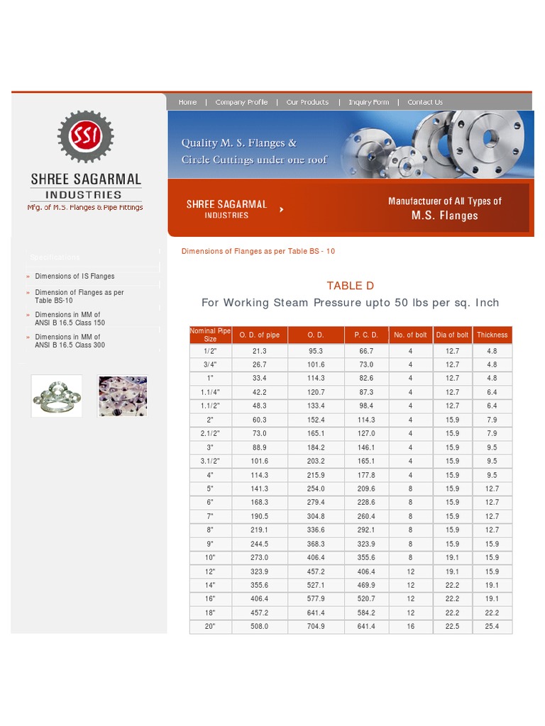 Bs 10 Flange Table | PDF