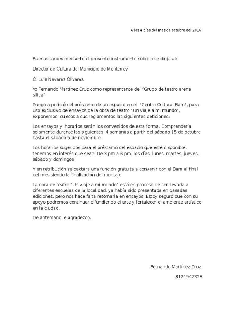 Ejemplo de Solicitud de Espacio | PDF