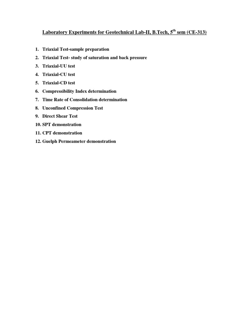 Laboratory Experiments For Geotechnical Lab-II | PDF