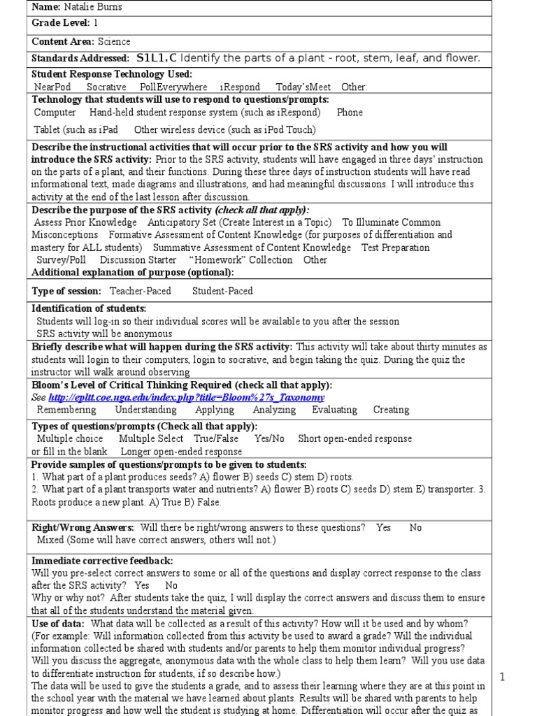 Srs Lesson Plan For Weebly | PDF | Pedagogy | Learning