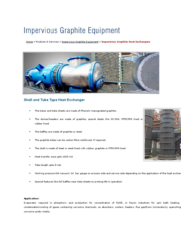 Shell and Tube Type Heat Exchanger: Impervious Graphite Heat Exchangers ...