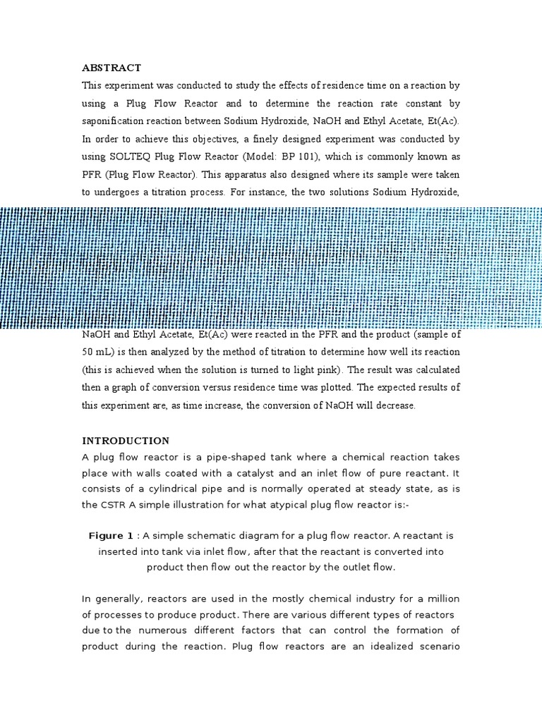 Lab 3 Plug Flow | PDF | Chemical Reactor | Chemical Reactions