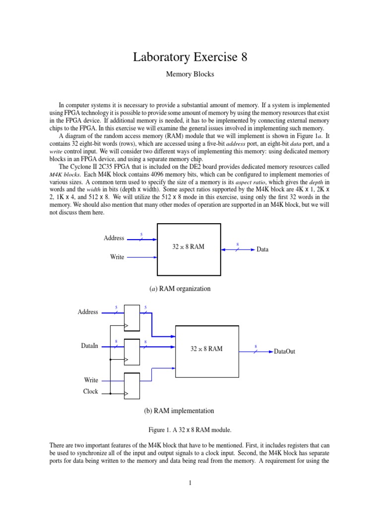 Laboratory Exercise 8 Memory Blocks Pdf Random Access Memory Field Programmable Gate Array