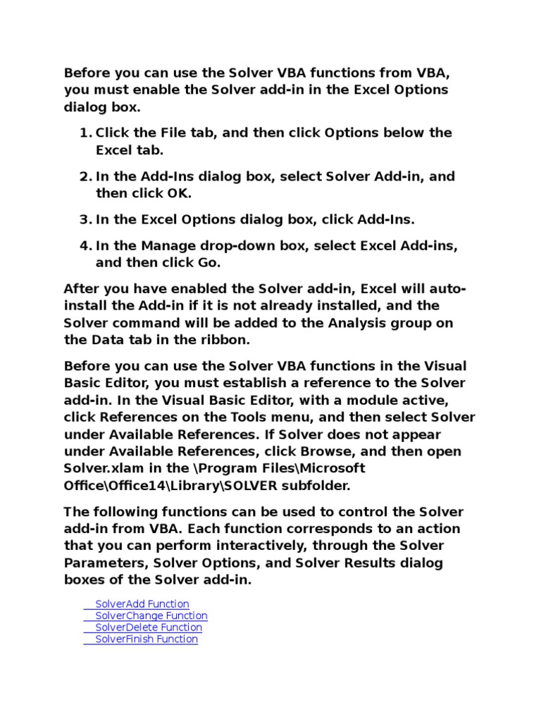 Solver Add in Function | PDF