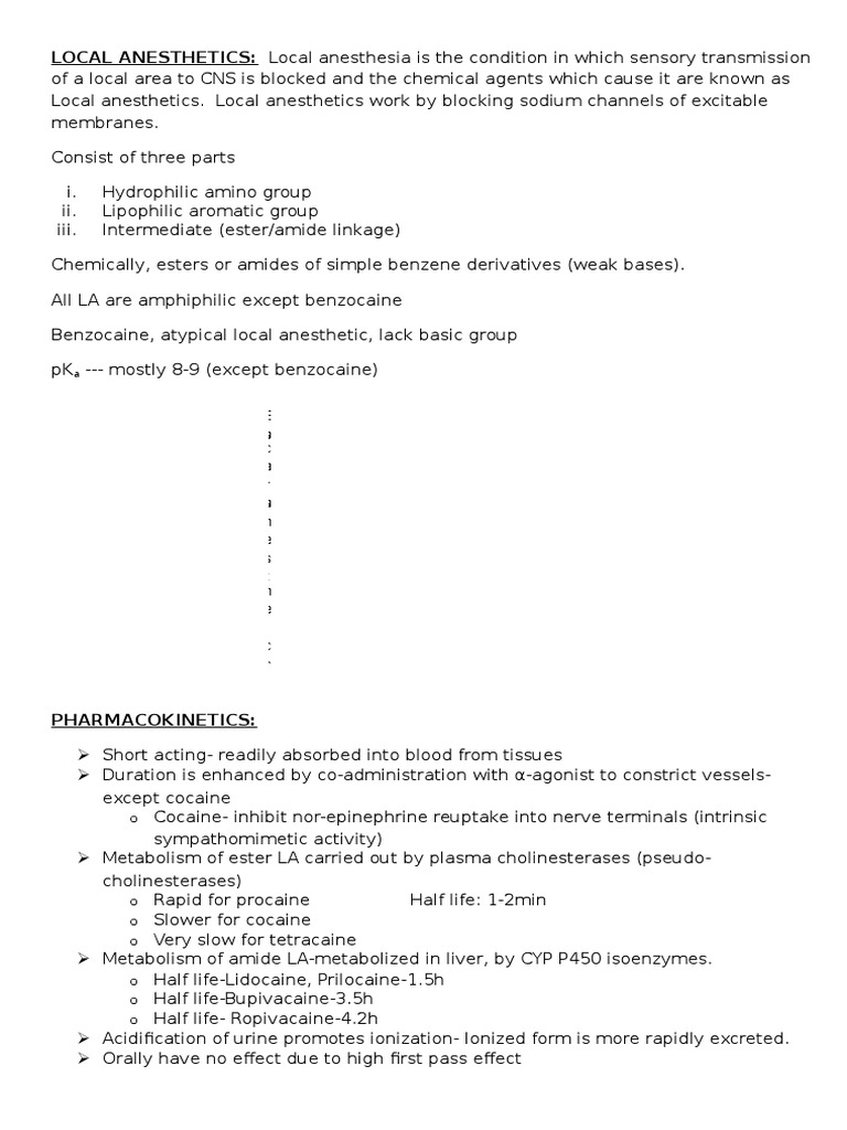 LOCAL ANESTHETICS: Local Anesthesia Is The Condition in Which Sensory ...
