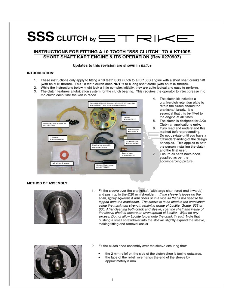 SSS CLUTCH 10T S Short Shaft Instructions 270907 PDF | Download Free ...