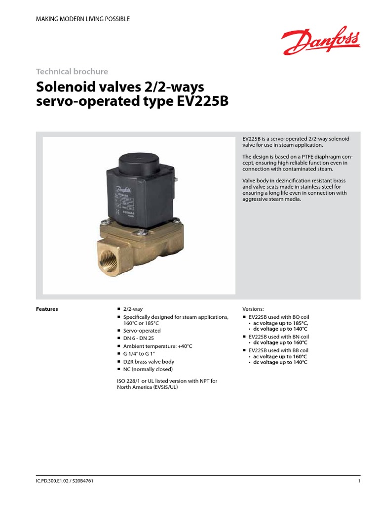 Solenoid Valves 2/2-Ways Servo-Operated Type EV225B | PDF | Valve ...