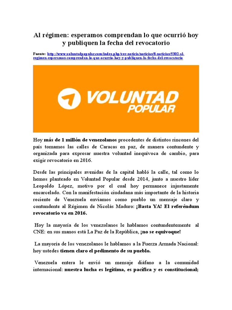 Comunicado Voluntad Popular | PDF | Venezuela | Gobierno