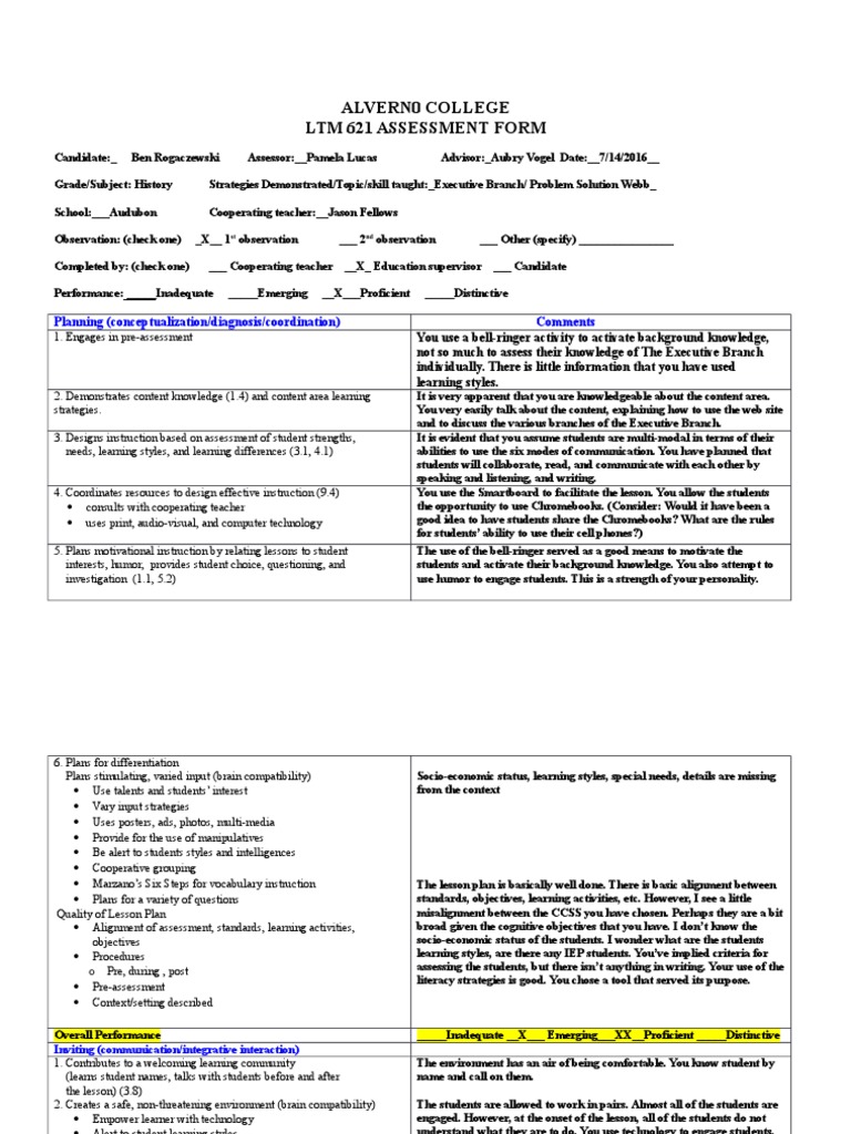 Ben R LTM 621 Lesson Plan Assessment | PDF | Lesson Plan | Learning Styles