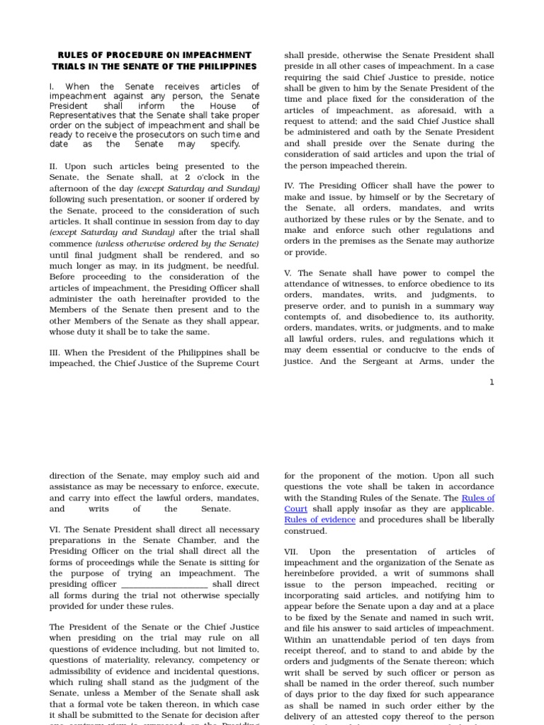 Rules of Procedure On Impeachment Trials in The Senate of The ...