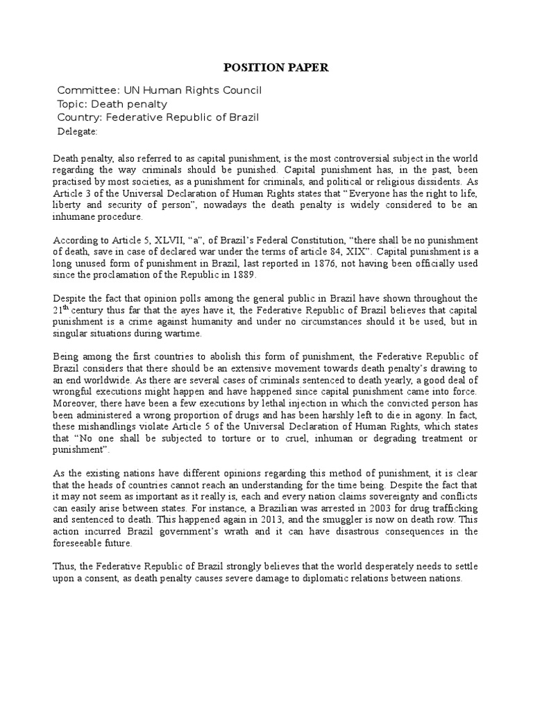 Position Paper Final | PDF | Capital Punishment | Human Rights