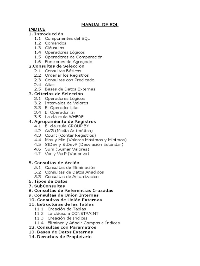 Manual Basico de SQL PDF | Descargar gratis PDF | SQL | Tabla (base de datos)