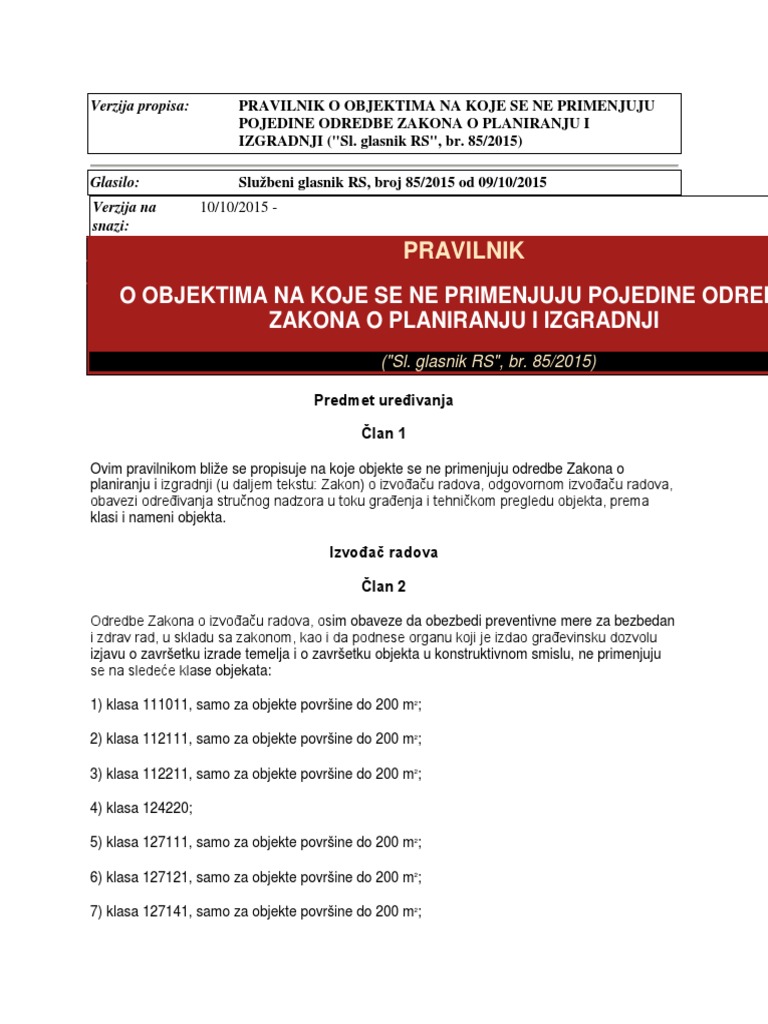 Pravilnik OObjektima Na Koje Se Ne Primenjuju Pojedine Odredbe Zakona ...
