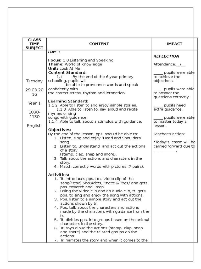 Look at Me Lesson Plan | Download Free PDF | Educational Assessment ...