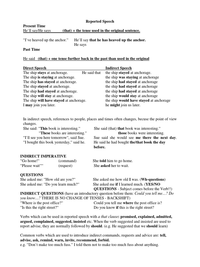 Indirect Speech Explanation | PDF