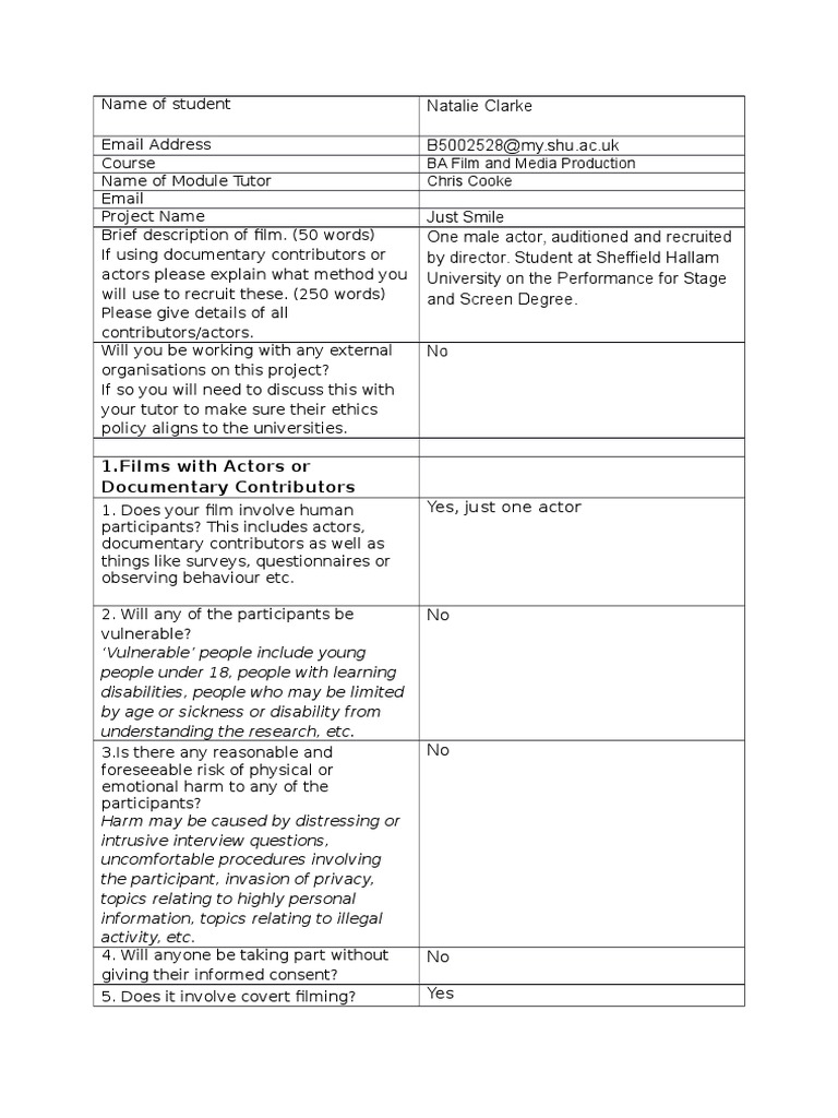 Ethics Form Film Based | PDF | Copyright | Public Domain