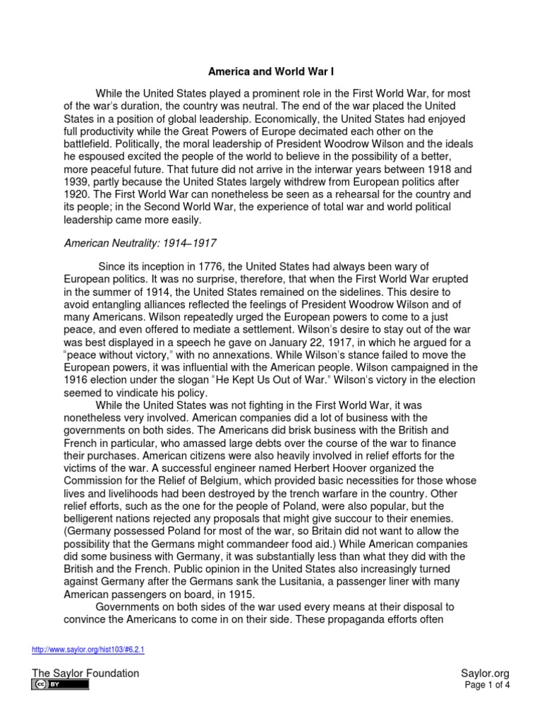 America and World War I: American Neutrality: 1914 - 1917 | PDF | Paris ...