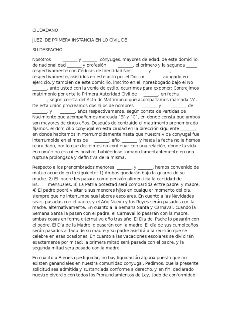 Formatos de Divorcios | Divorcio | Matrimonio
