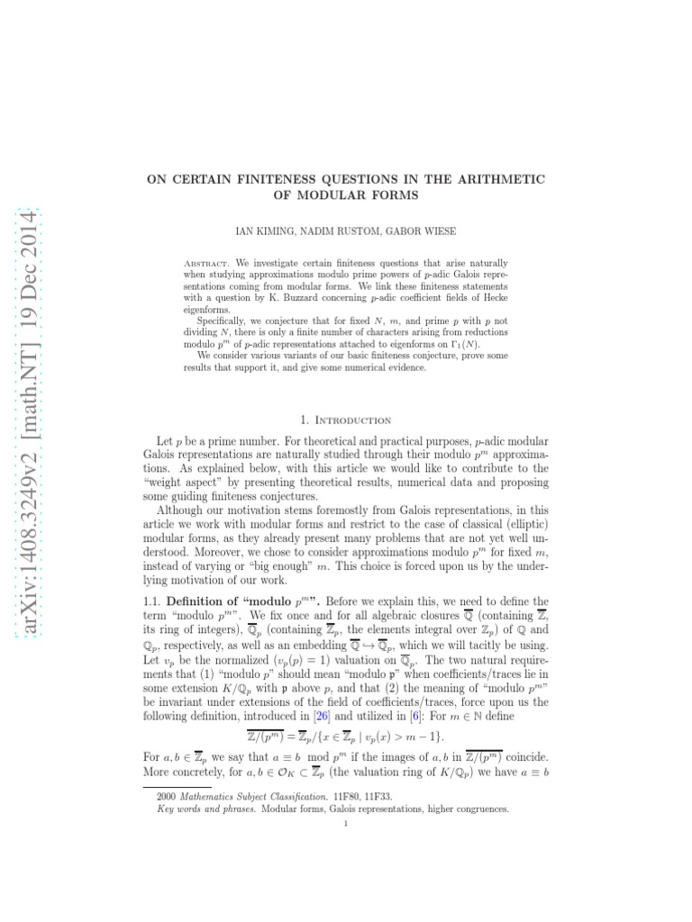 1408.3249v2 - Kiming Et Al - Modular Forms | PDF | Conjecture | Prime ...