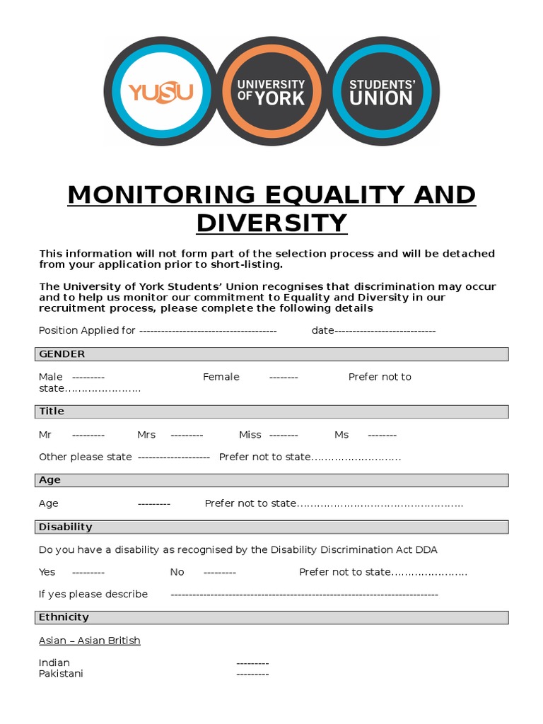 Equality and Diversity Monitoring Form | PDF