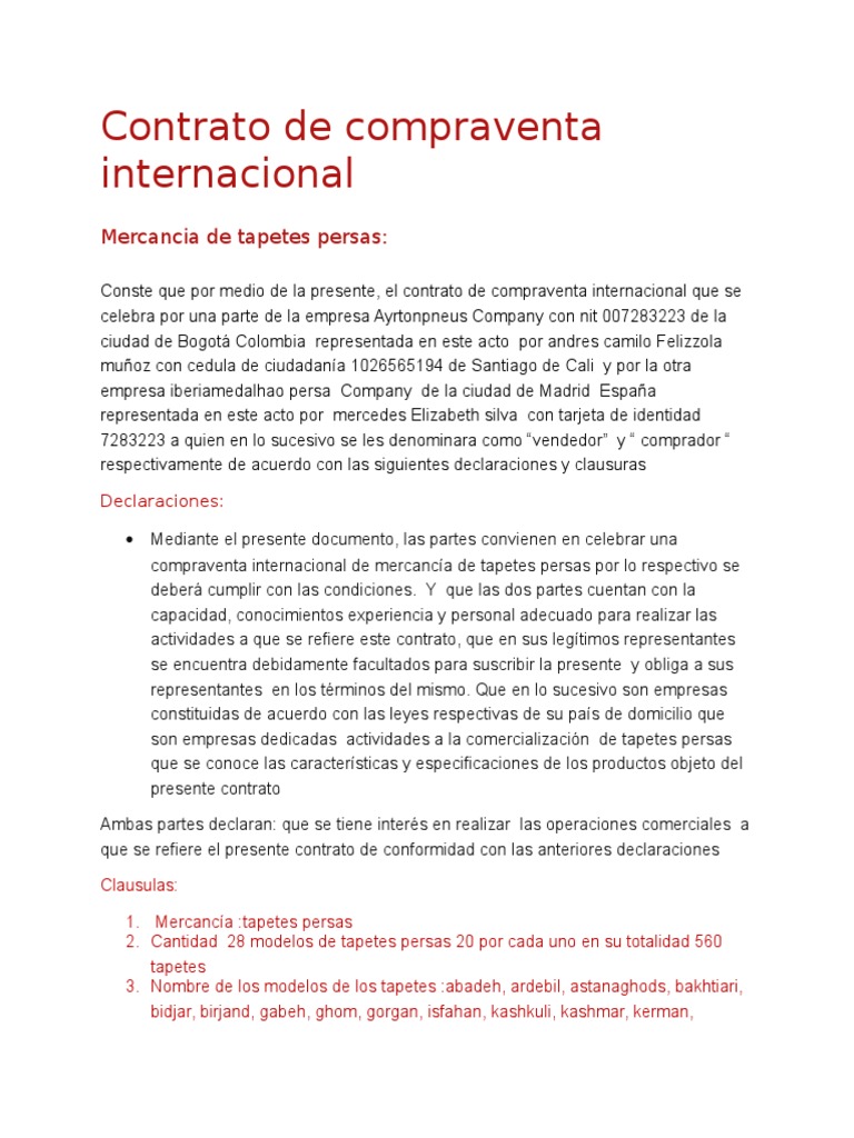 Contrato de Compraventa Internacional | PDF | Pagos | Economias