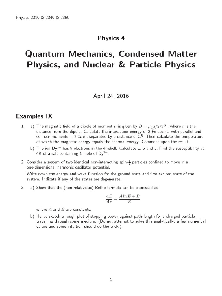 Physics 4 Examples IX | PDF