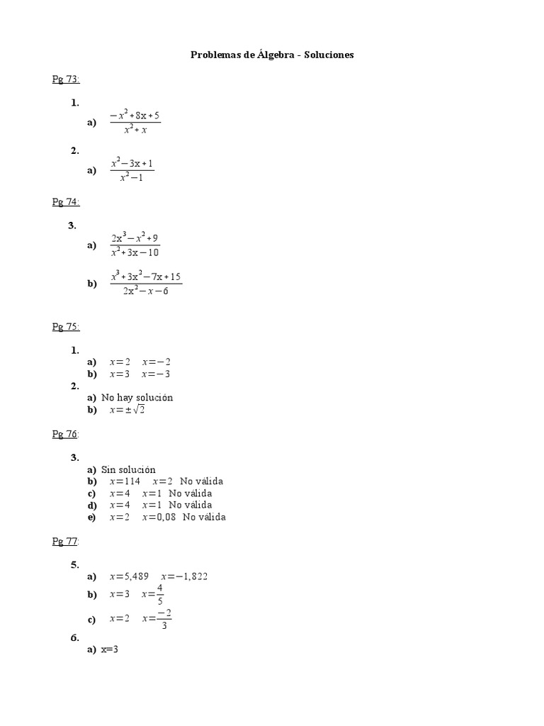 Problemas de Álgebra - Soluciones | PDF