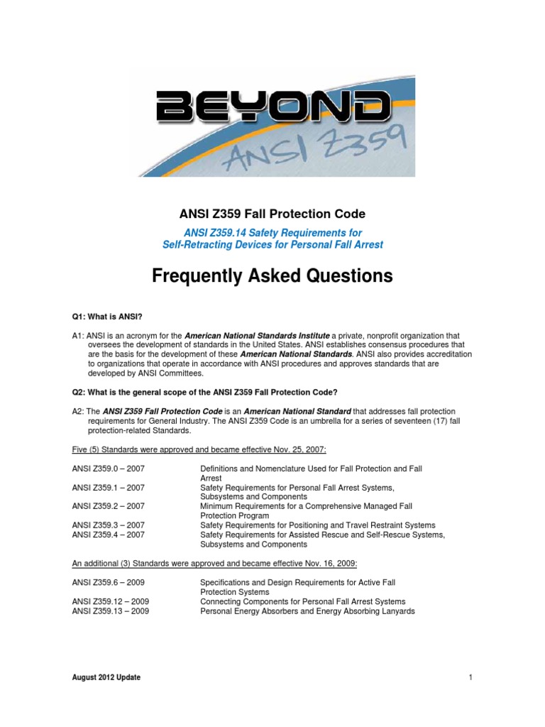 ANSI-Z359-14_FAQ | Occupational Safety And Health Administration | Safety