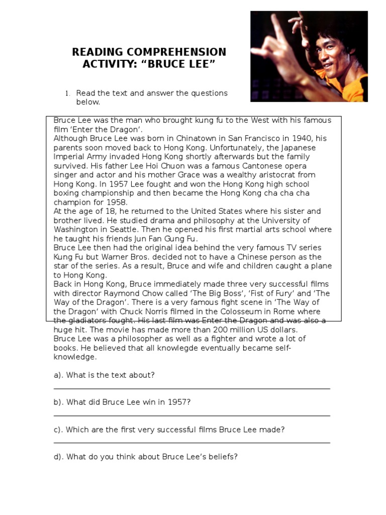 Reading Comprehension Activity Bruce Lee | PDF | Classics