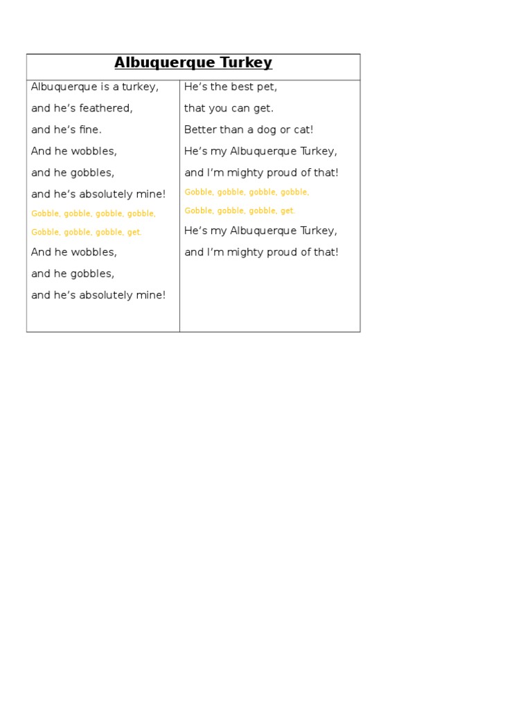 Albuquerque Turkey Poem | PDF
