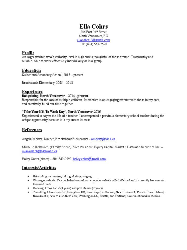 Ella Cohrs Resume | PDF
